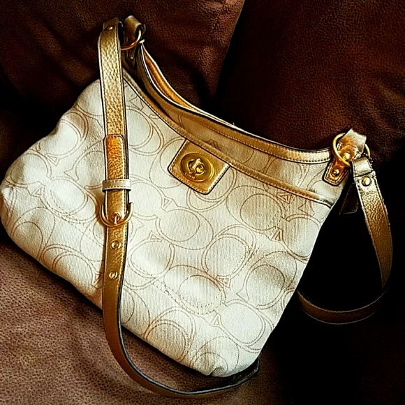 Coach | Bags | Coach Signature Fabric Crossbody Bag Cream Gold | Poshmark